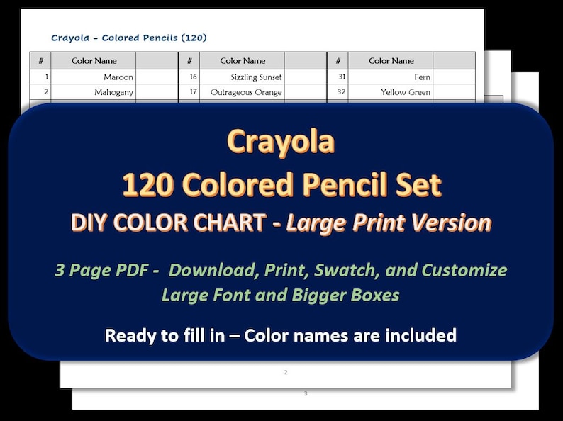 Crayola LARGE PRINT 120 Colored Pencil Set DIY Color Chart - Etsy Canada