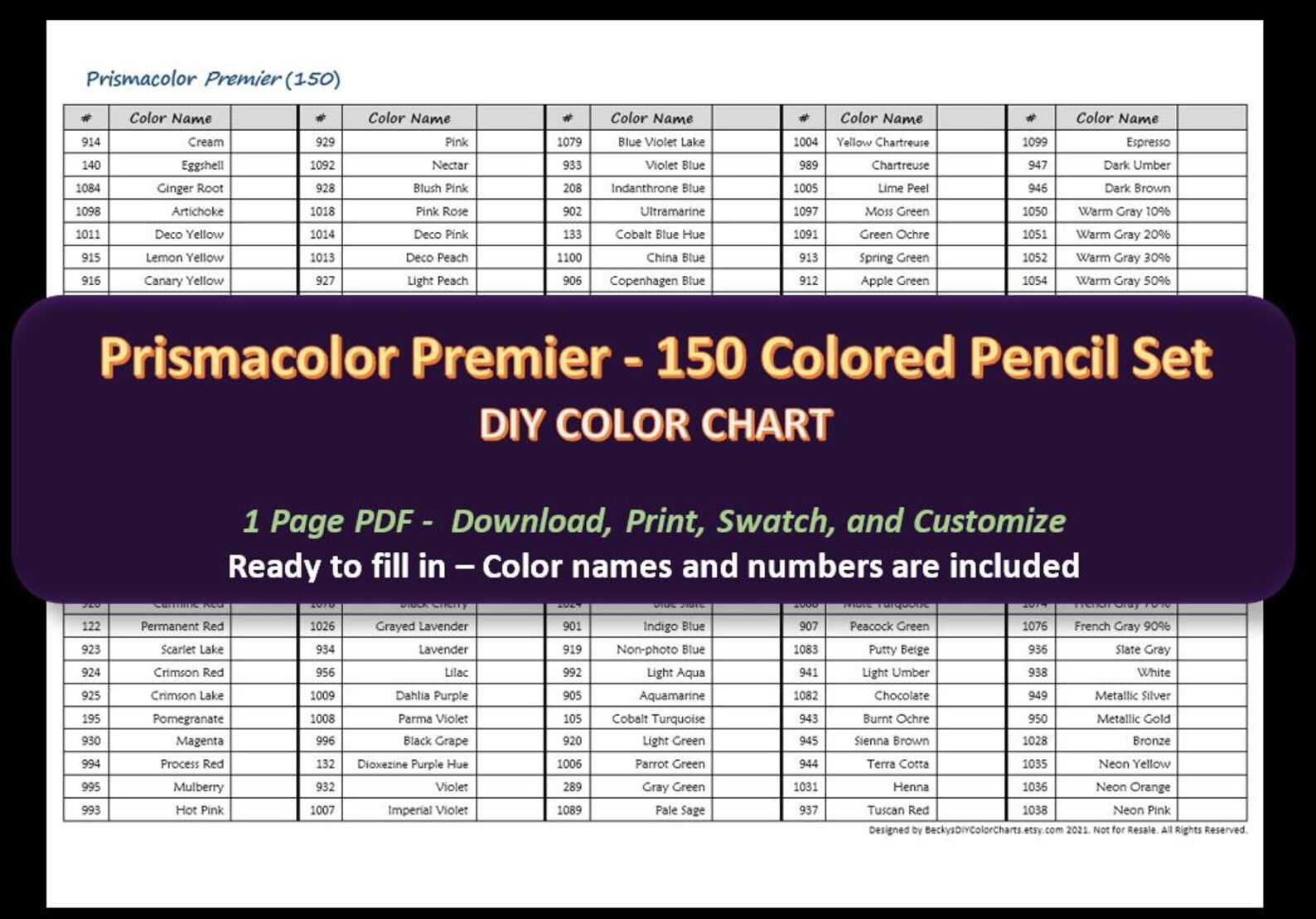 Prismacolor Premier 150 Colored Pencil Set DIY Color Chart Etsy prismacolor-premier-150-colored-pencil-set-diy-color-chart-etsy