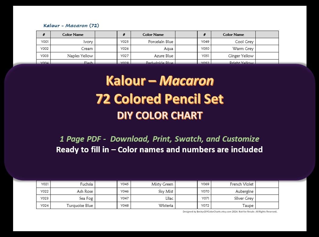 Kalour Macaron - 72 Colored Pencil Set - DIY Color Chart / Swatch Sheet ...