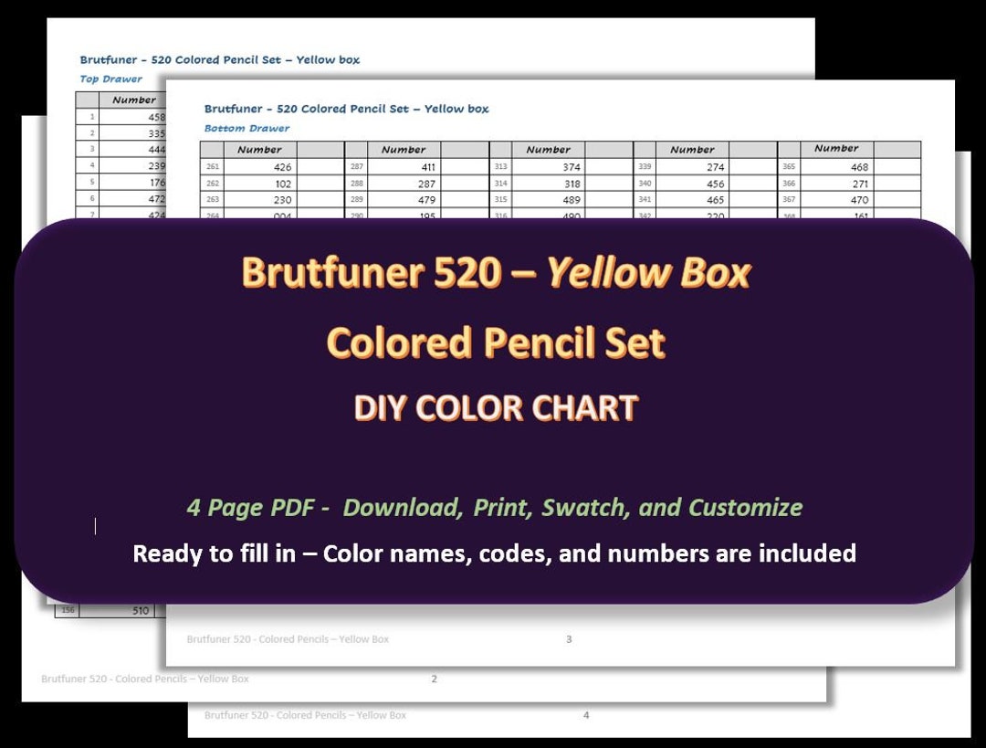 Brutfuner - YELLOW BOX - 520 Colored Pencil Set - DIY Blank Color Chart ...