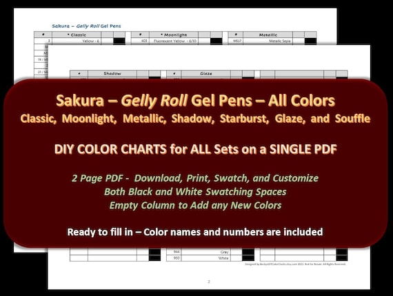 Gel Pens 120 Pen Set Digital Download DIY Color Chart / Swatch Sheet ...