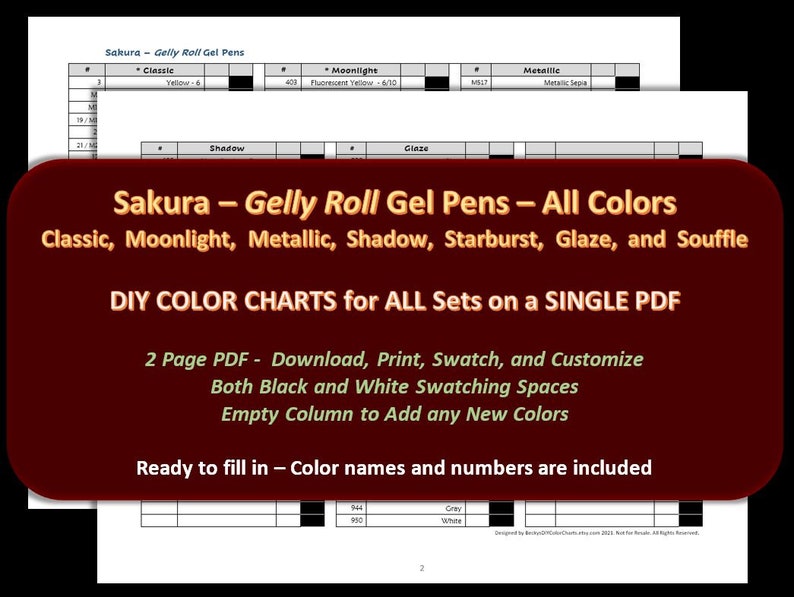 Sakura Gelly Roll - All Colors of Each Pen Set - DIY Color Chart ...