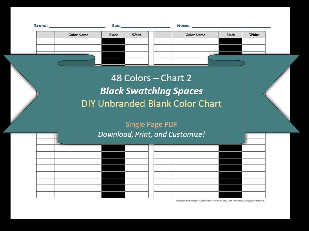 48 Colors - Chart 2 Black Spaces - 1 Page - DIY Blank Color Chart ...