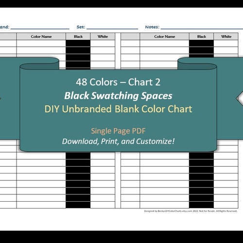 120 Colors 2 Pages DIY Blank Color Chart /swatch Sheet - Etsy