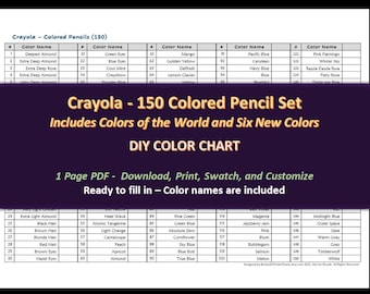 Crayola 150 Swatch Chart - Etsy