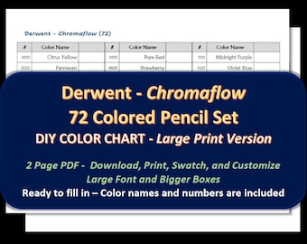 Derwent Chromaflow 72 Colored Pencil Set DIY Color Chart / Swatch Sheet ...