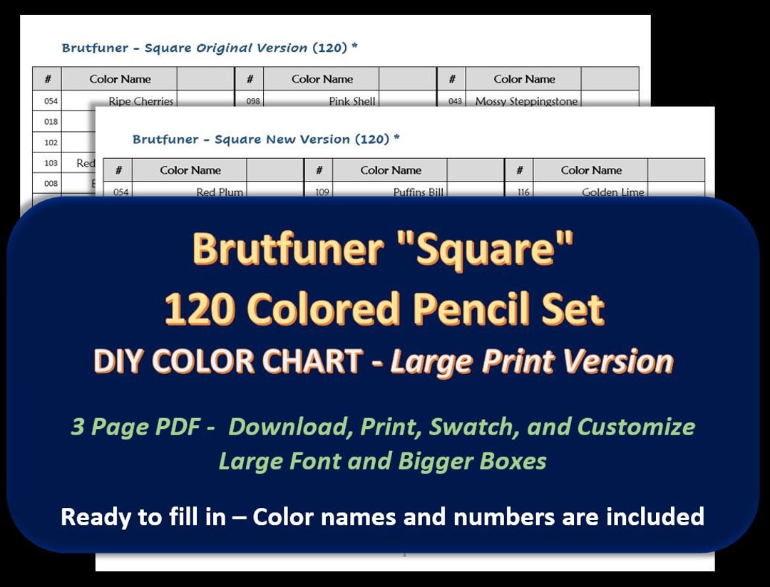 Brutfuner "square" Pencils - LARGE PRINT 120 Colored Pencil Set - DIY ...