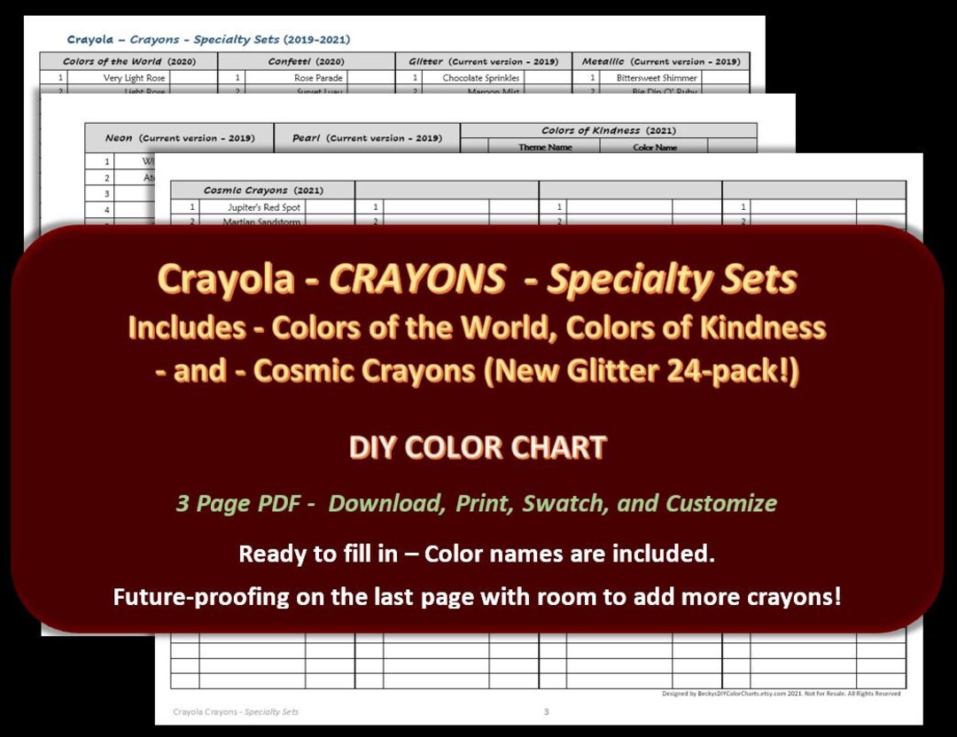 Crayola CRAYONS - Special Effects Sets - DIY Color Chart / Swatch Sheet ...