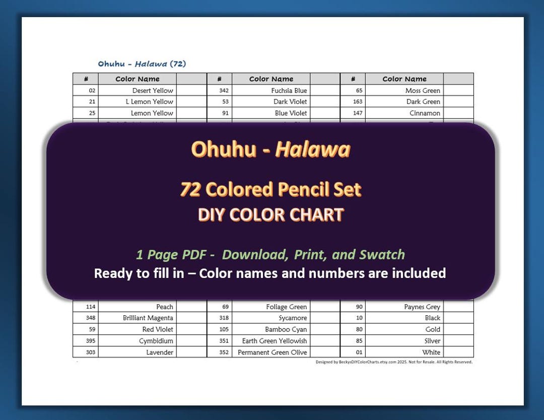 Ohuhu - Halawa 72 Colored Pencils Set - PDF DIY Color Chart / Swatch ...