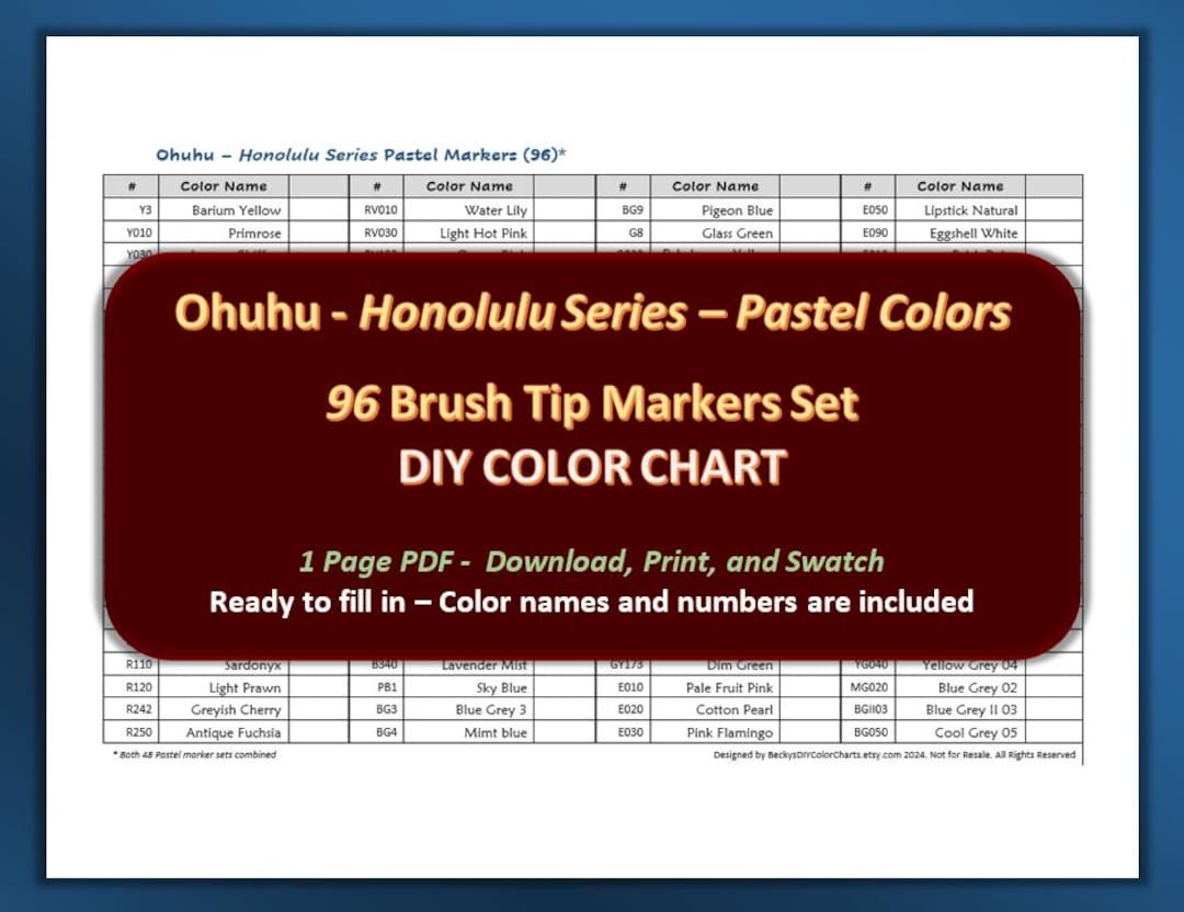 Ohuhu - Honolulu Series Pastel Colors - 96 Marker Set - PDF DIY Color ...