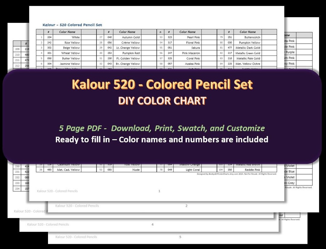 Kalour - 520 Colored Pencil Set - DIY Blank Color Chart /swatch Sheet ...