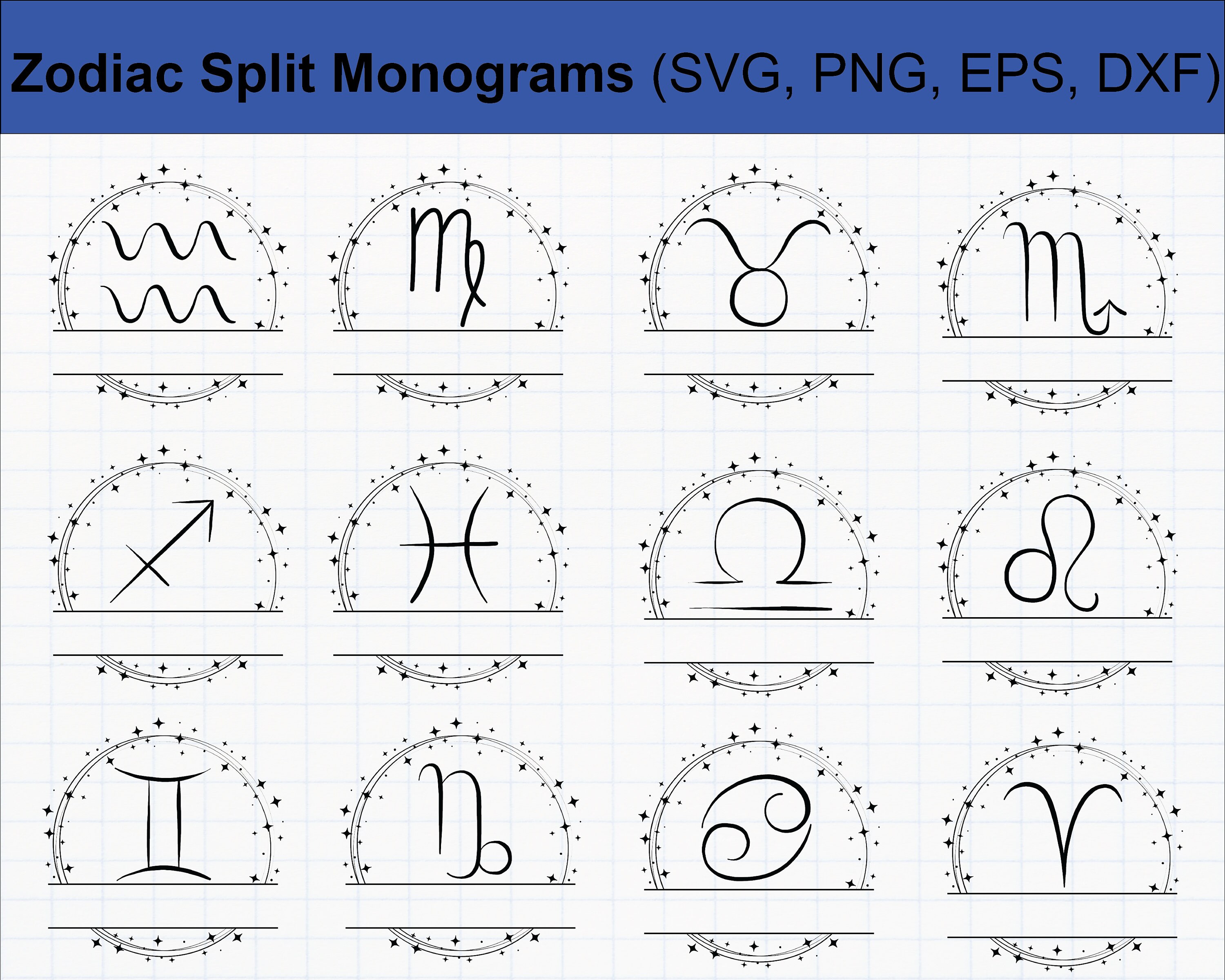 Zodiac Split Monogram SVG - Etsy