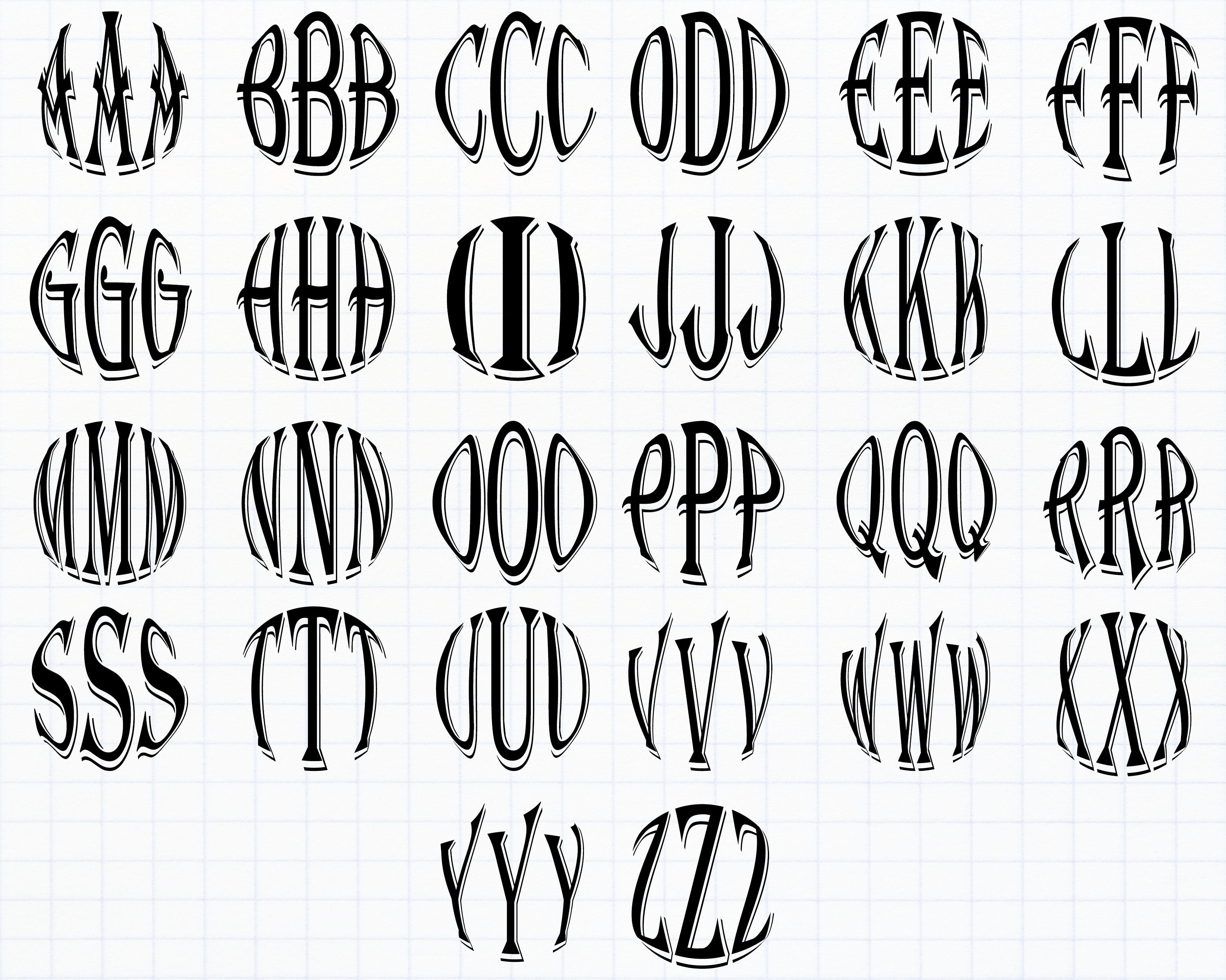 Monogram SVG Bundle, 9 Circular Monogram Alphabets, Monogram Letters ...