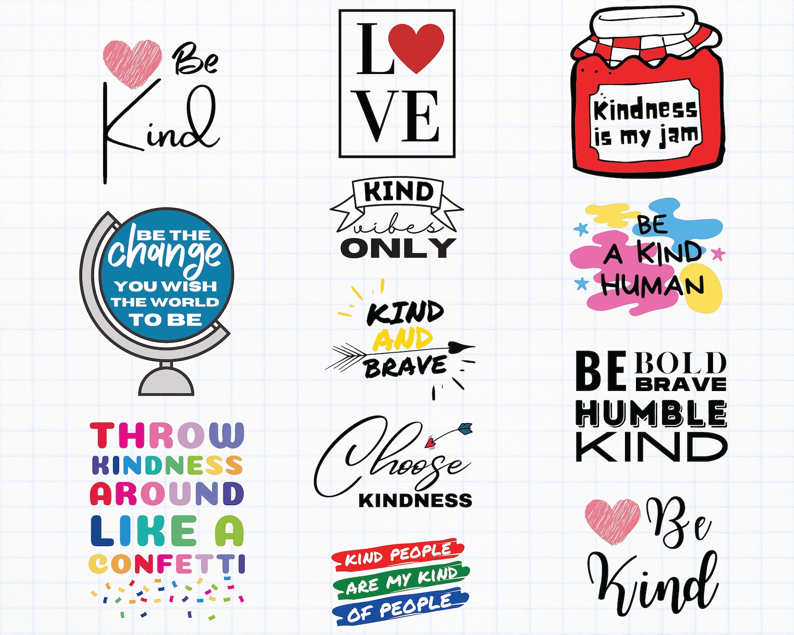 Kindness SVG Bundle / Be Kind Collection - 47 Designs in Svg, Eps, and ...
