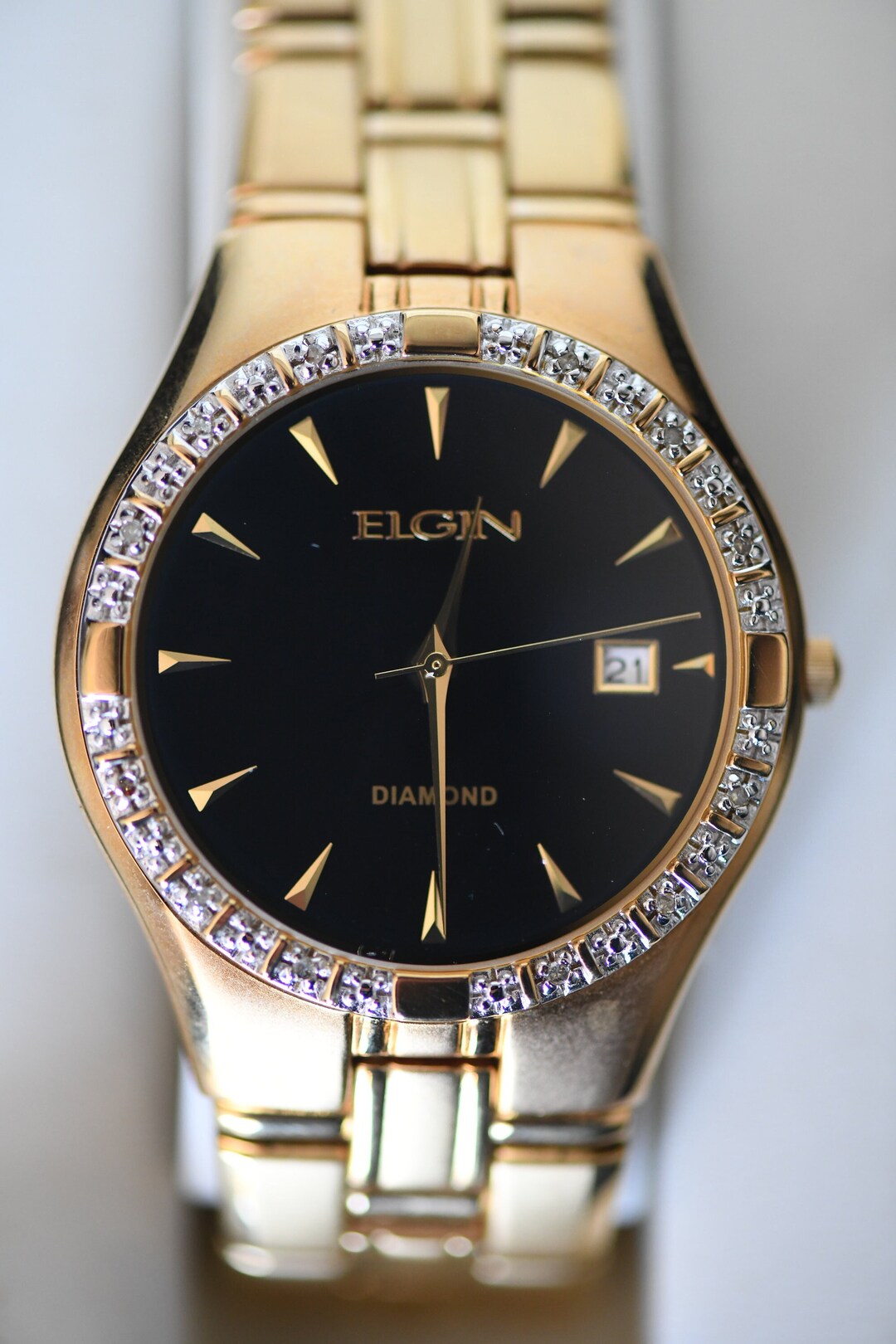 NOS Gold Elgin Diamond Date Quartz Never Worn - Etsy