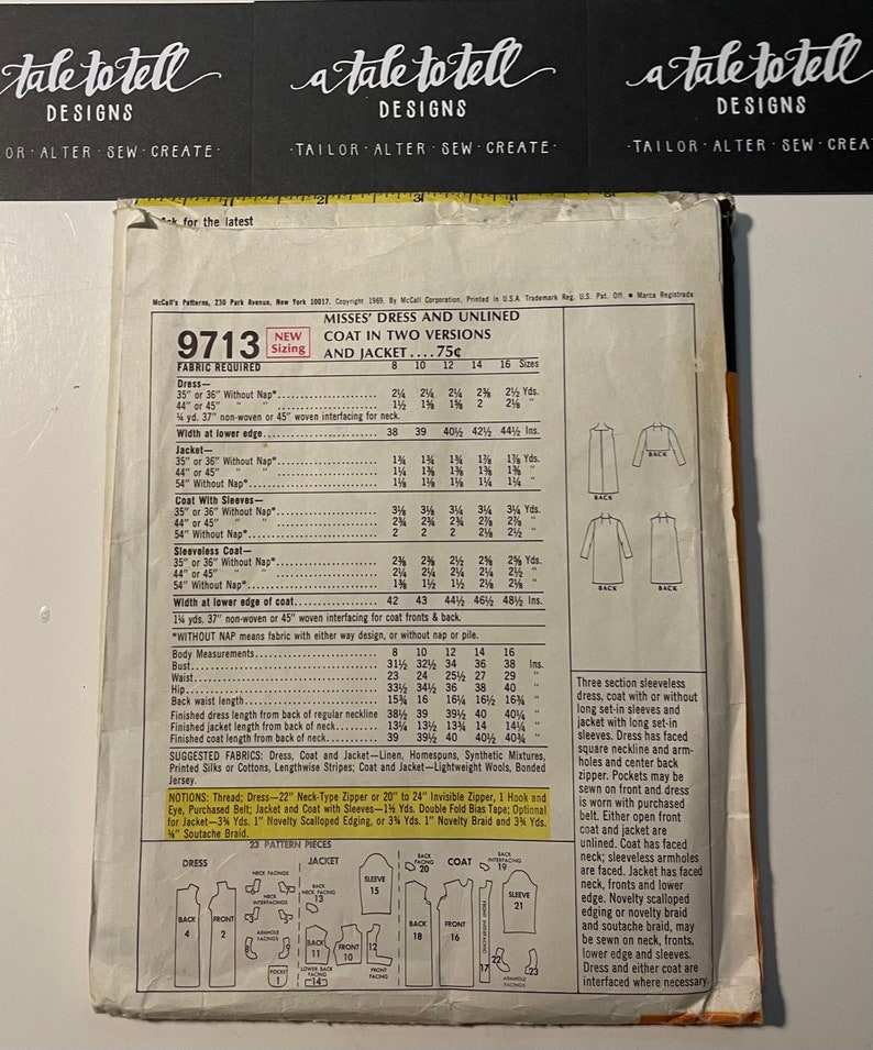 Vintage Mccall’s Sewing Pattern 9713 Size 12 /34 “ Dress and Unlined ...