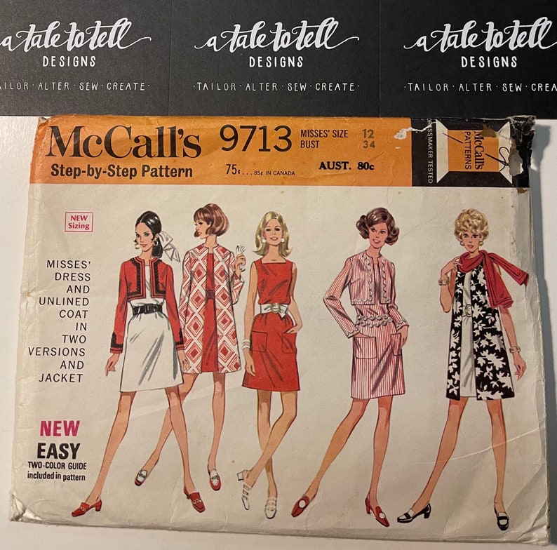 Vintage Mccall’s Sewing Pattern 9713 Size 12 /34 “ Dress and Unlined ...