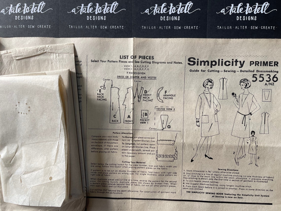 Vintage 1964 Simplicity Jiffy 5536 Sewing Pattern: A-line Dress, Size ...