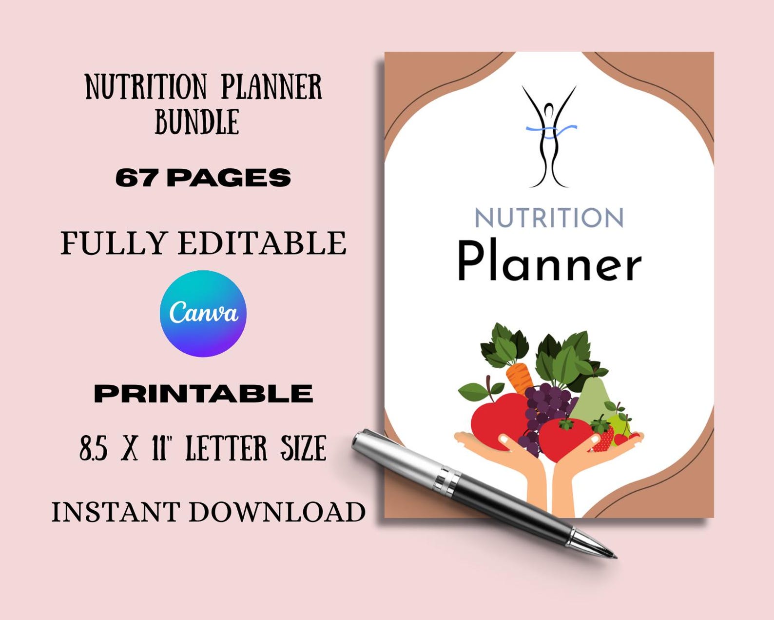 Nutrition Planner Printable, Daily Food Diary Journal, Daily Calorie ...
