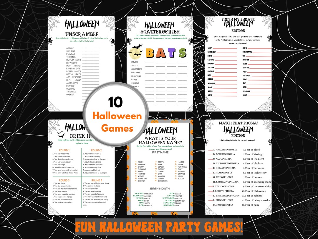 Halloween Printable 10 Game Bundle | Halloween Party Games | Halloween ...