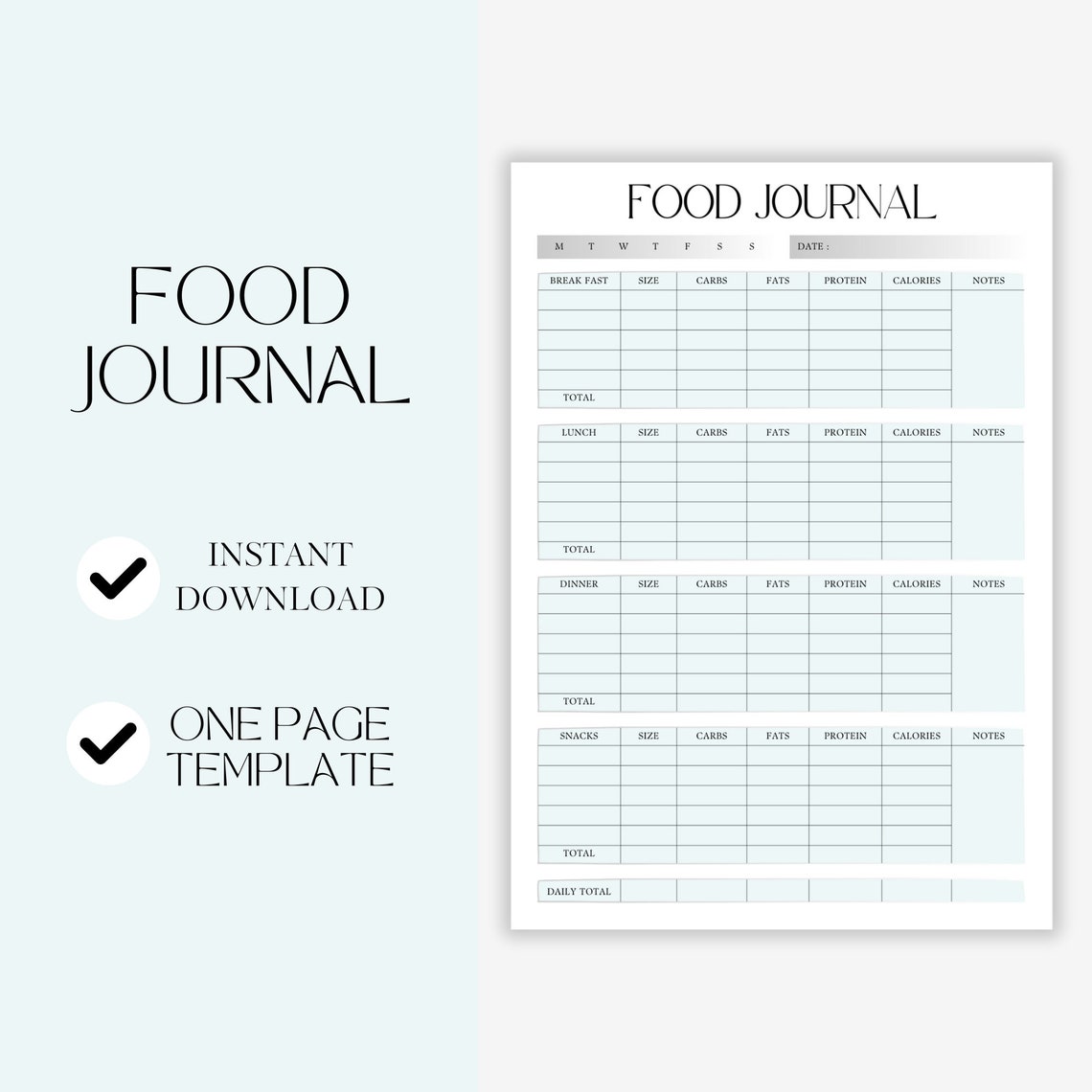 Daily Food Diary Printable, A4 Printable Daily Food Journal, Minimalist ...