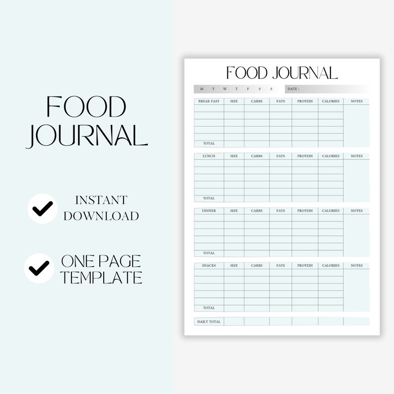 Daily Food Diary Printable, A4 Printable Daily Food Journal, Minimalist ...