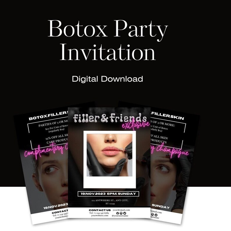 Botox Party Flyer , Editable Template, Poster Digital Version Instagram ...
