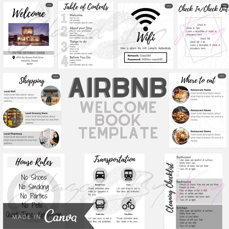 Airbnb Welcome Guide Editable Canva Air BNB House Manual - Etsy