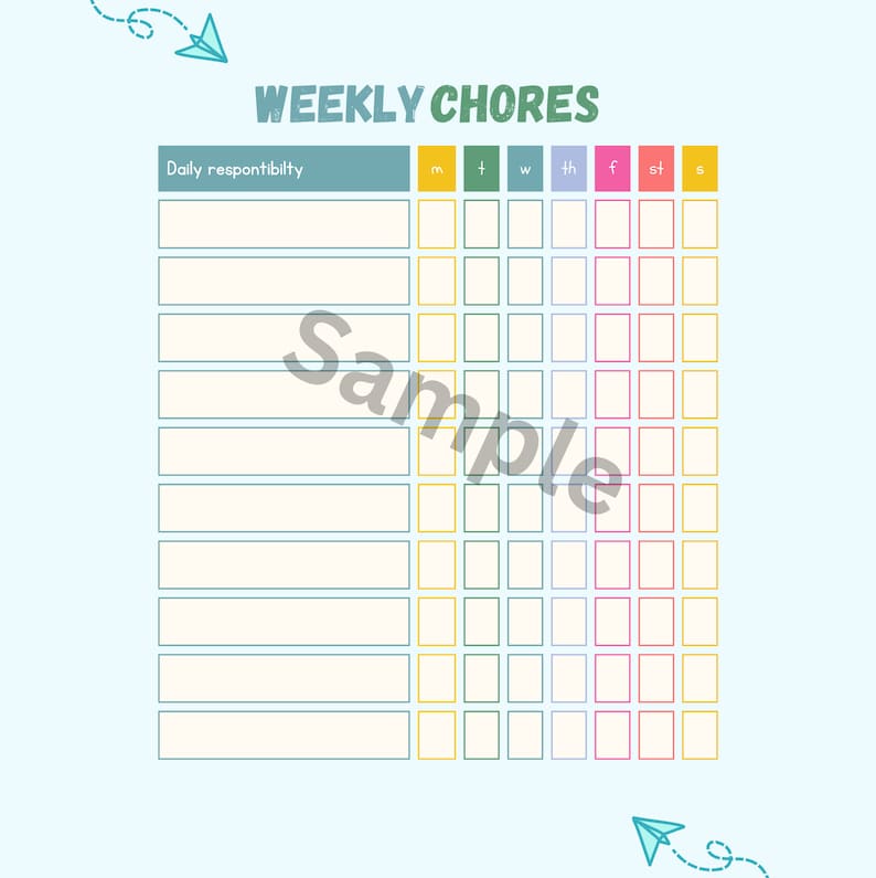 Chore Chart, Printable Editable Daily & Weekly Kids Chore ...