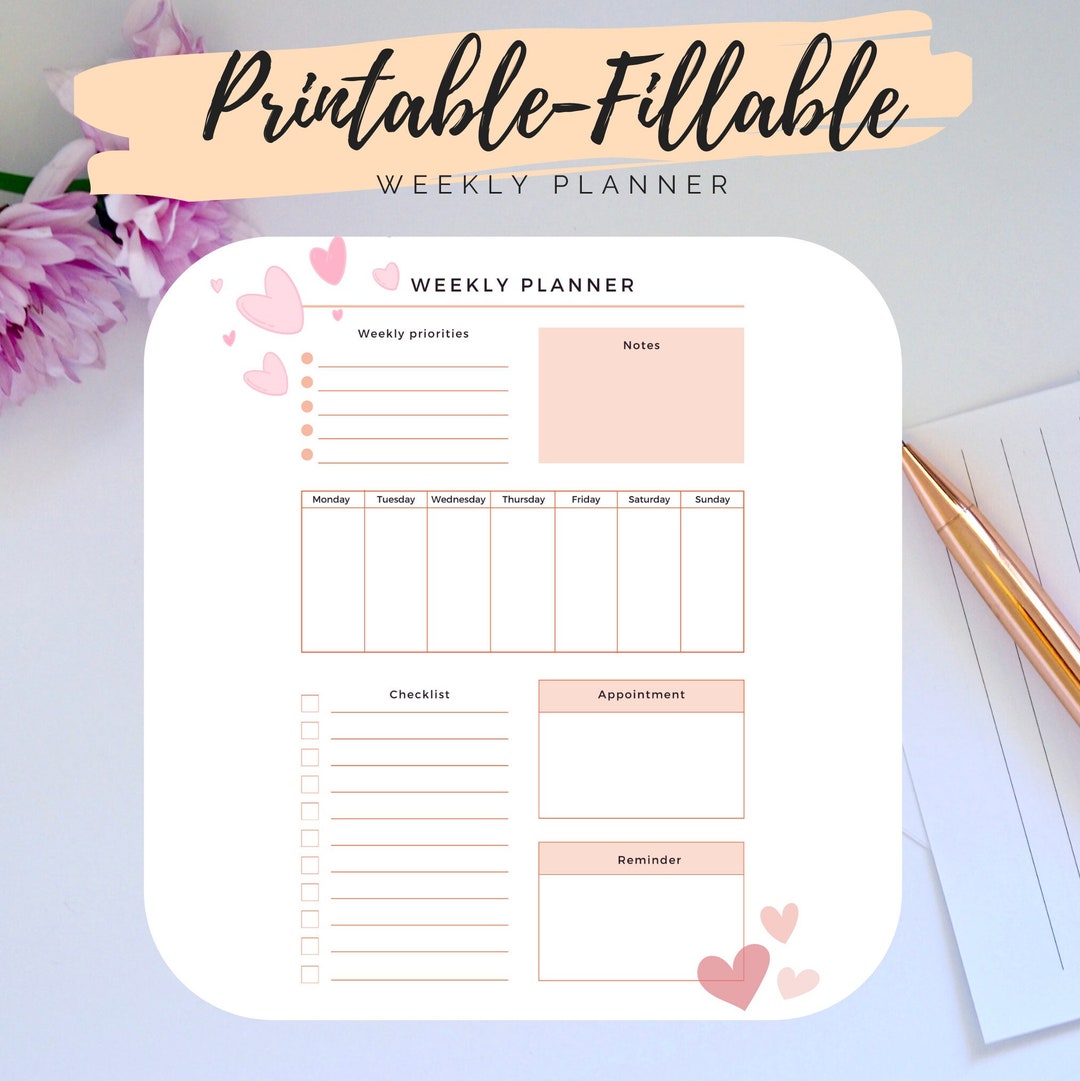 Weekly Planner, Organize Your Week, Printable & Fillable Weekly Planner ...
