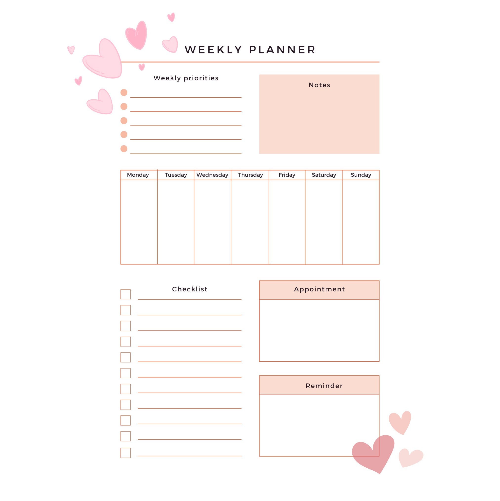 Weekly Planner, Organize Your Week, Printable & Fillable Weekly Planner ...