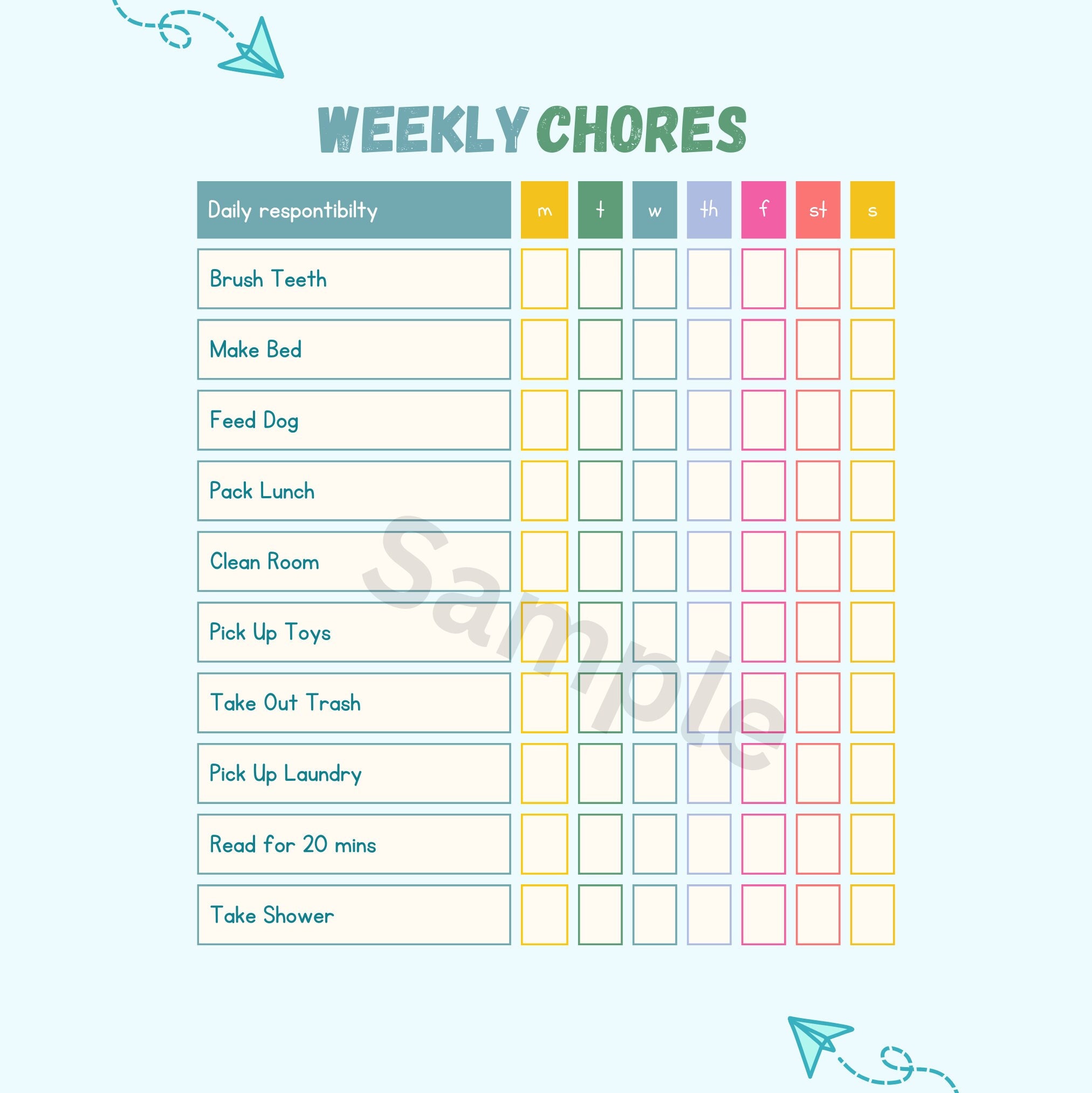 Chore Chart, Printable Editable Daily & Weekly Kids Chore ...