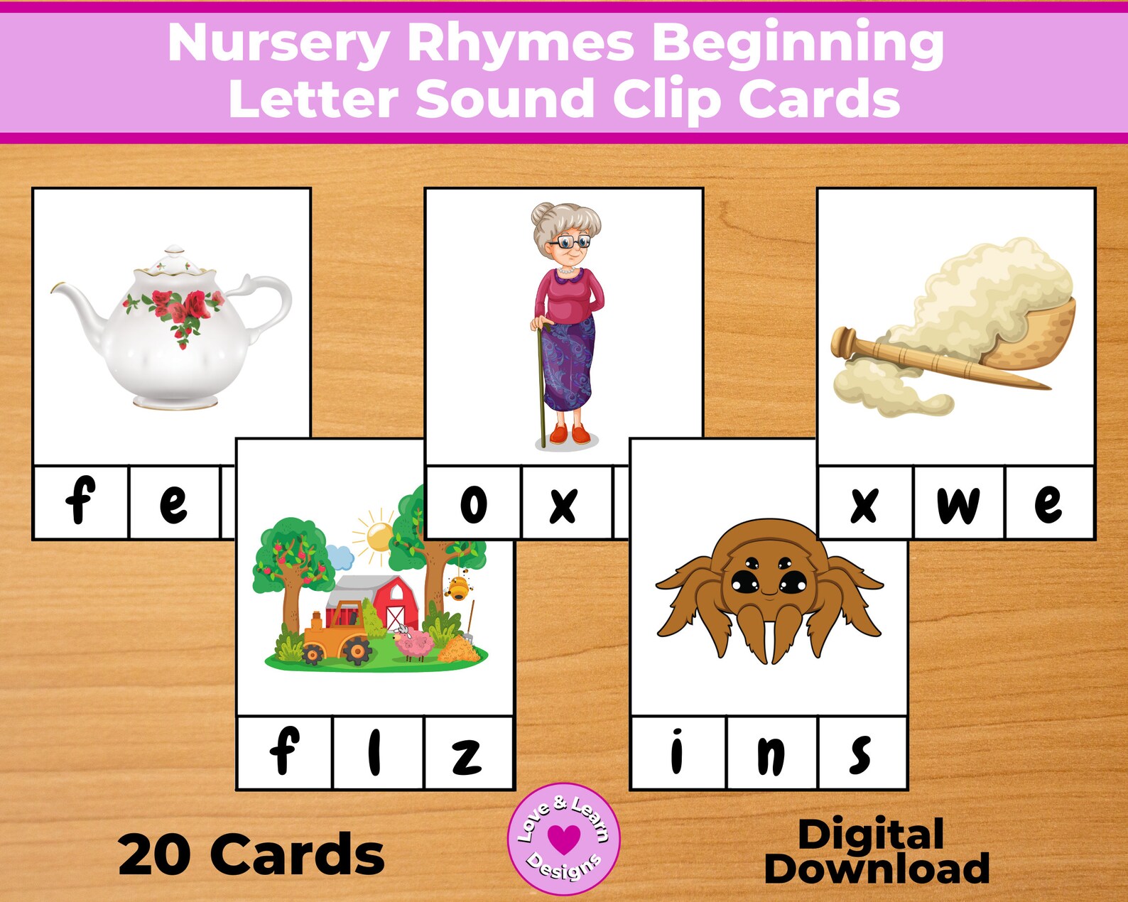 Nursery Rhyme Beginning Letter Sound Clip Cards Child Inspired ...