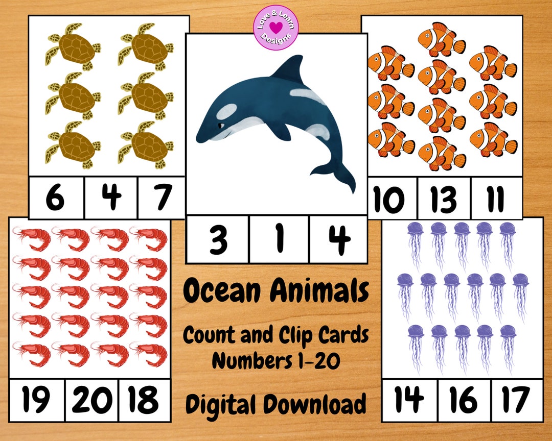 Ocean Animals Count and Clip Cards| Printable Digital Download ...