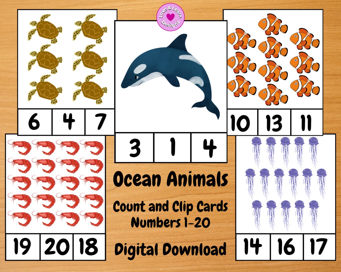 Ocean Animals Count and Clip Cards Printable Digital - Etsy