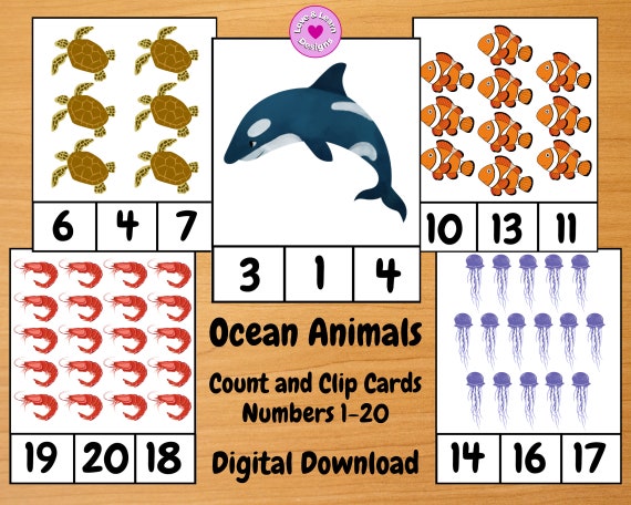 Ocean Animals Count and Clip Cards Printable Digital - Etsy