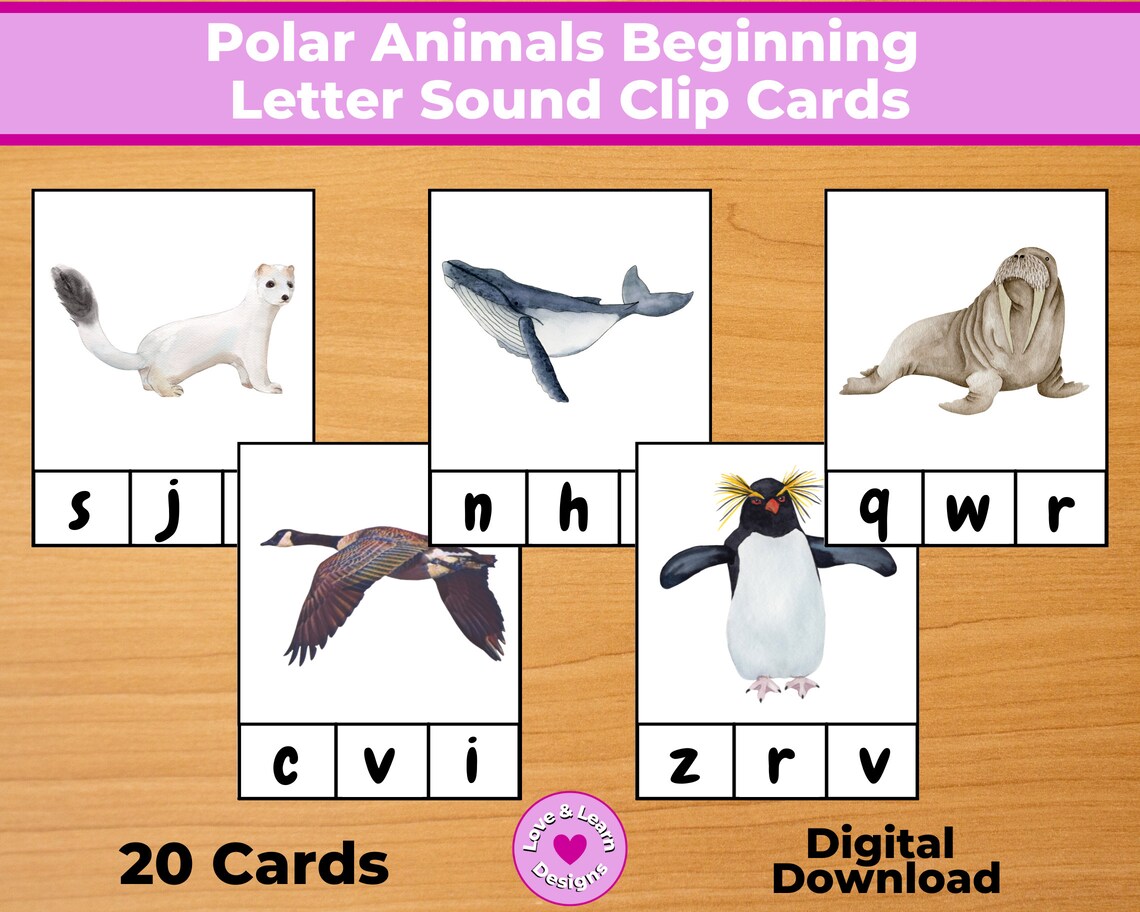 Polar Animals Beginning Letter Sound Clip Cards| Child Inspired ...
