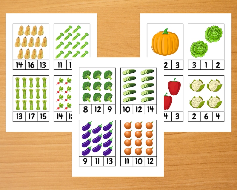 Vegetables Count and Clip Cards| Printable Digital Download| Montessori ...