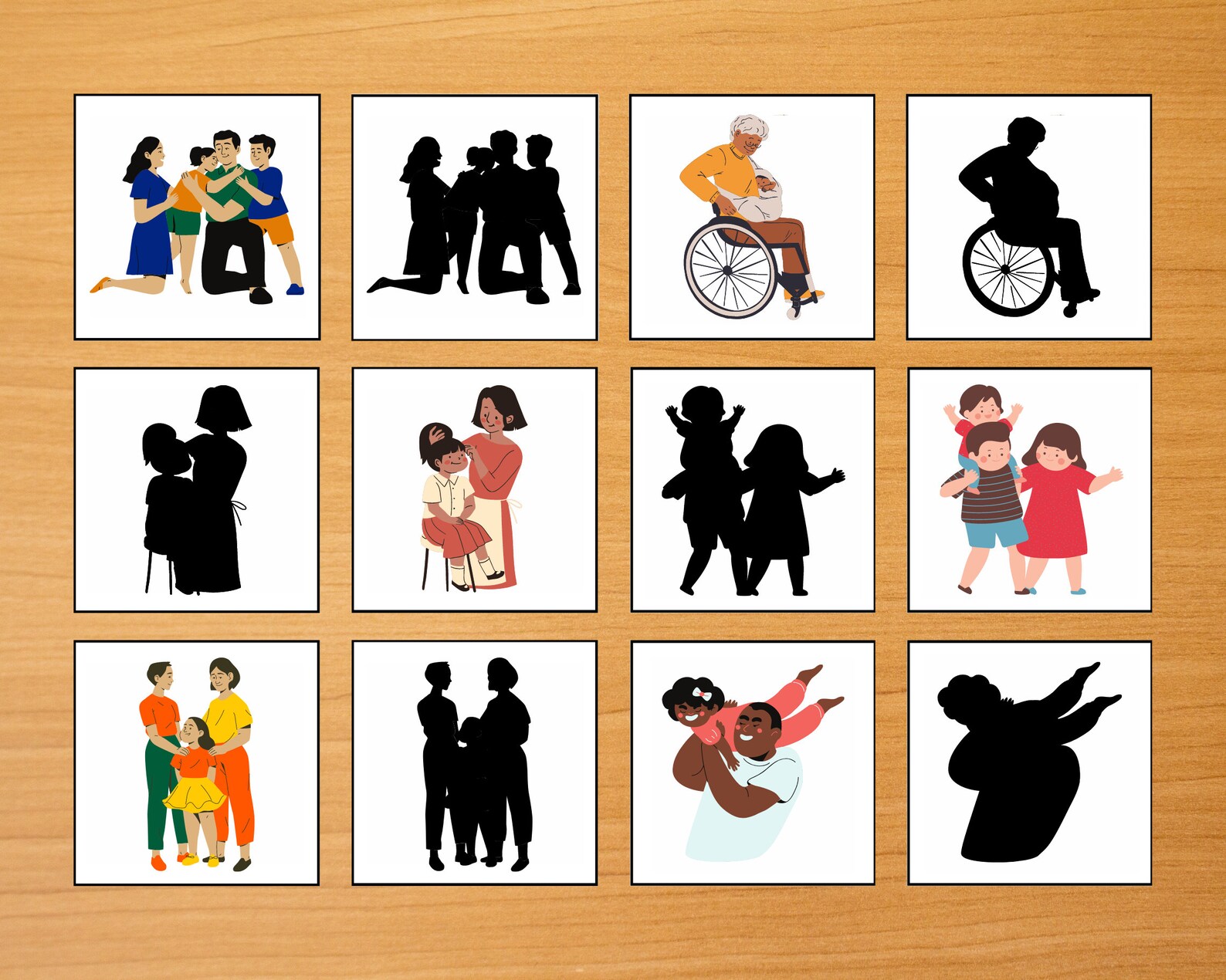 Family Shadow Matching Cards Child Inspired Printables Digital Download ...