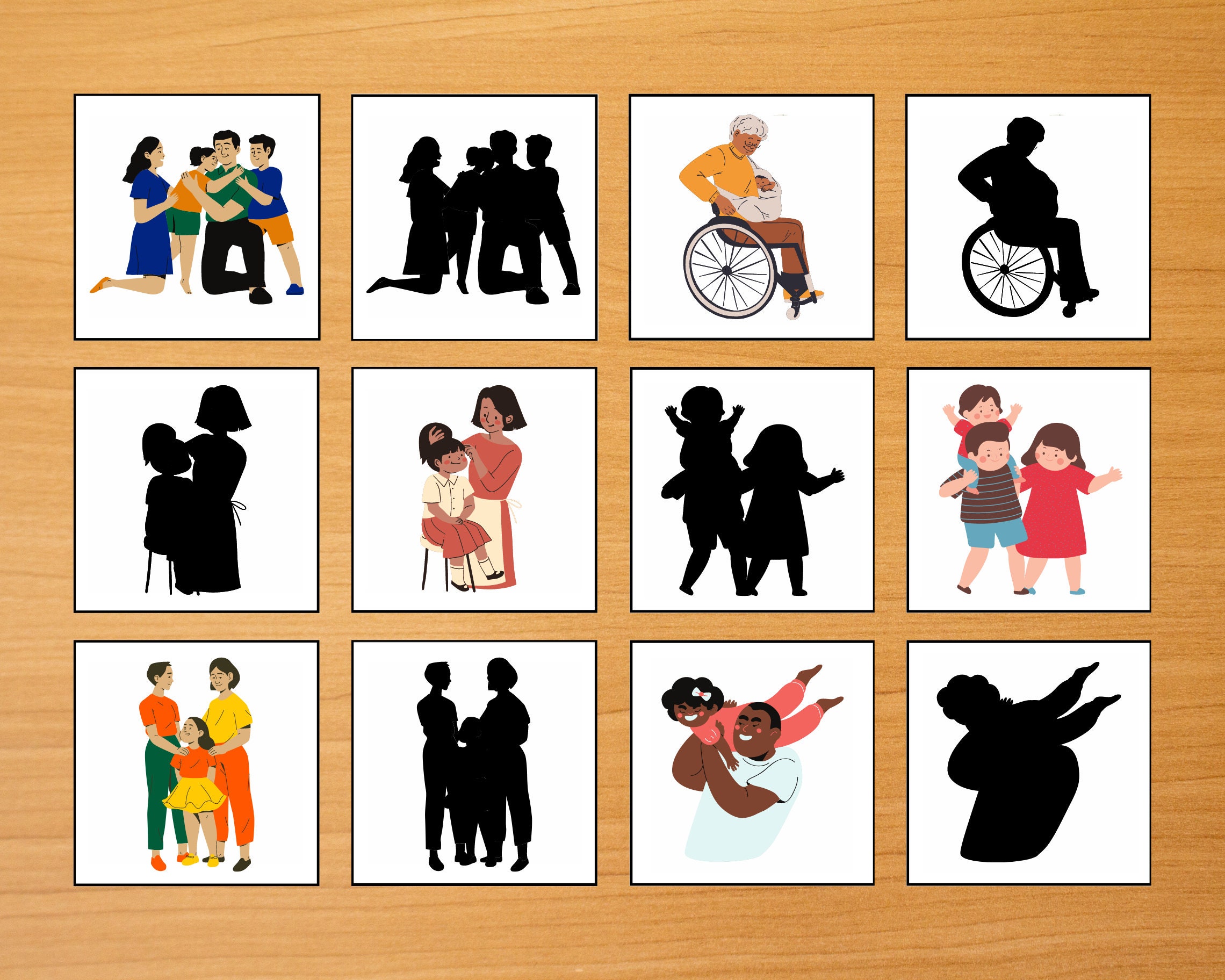 Family Shadow Matching Cards Child Inspired Printables Digital Download ...