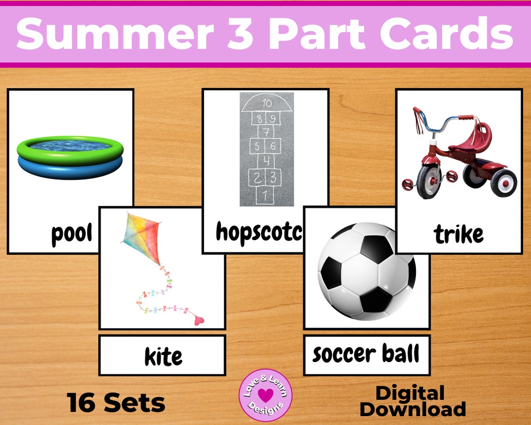 Summer Theme 3 Part Cards| Printable Digital Download| Montessori ...