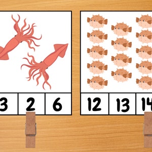 Ocean Animals Count and Clip Cards Printable Digital Download ...