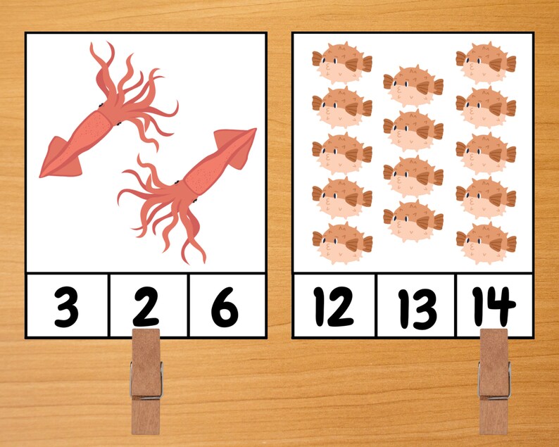Ocean Animals Count and Clip Cards Printable Digital - Etsy