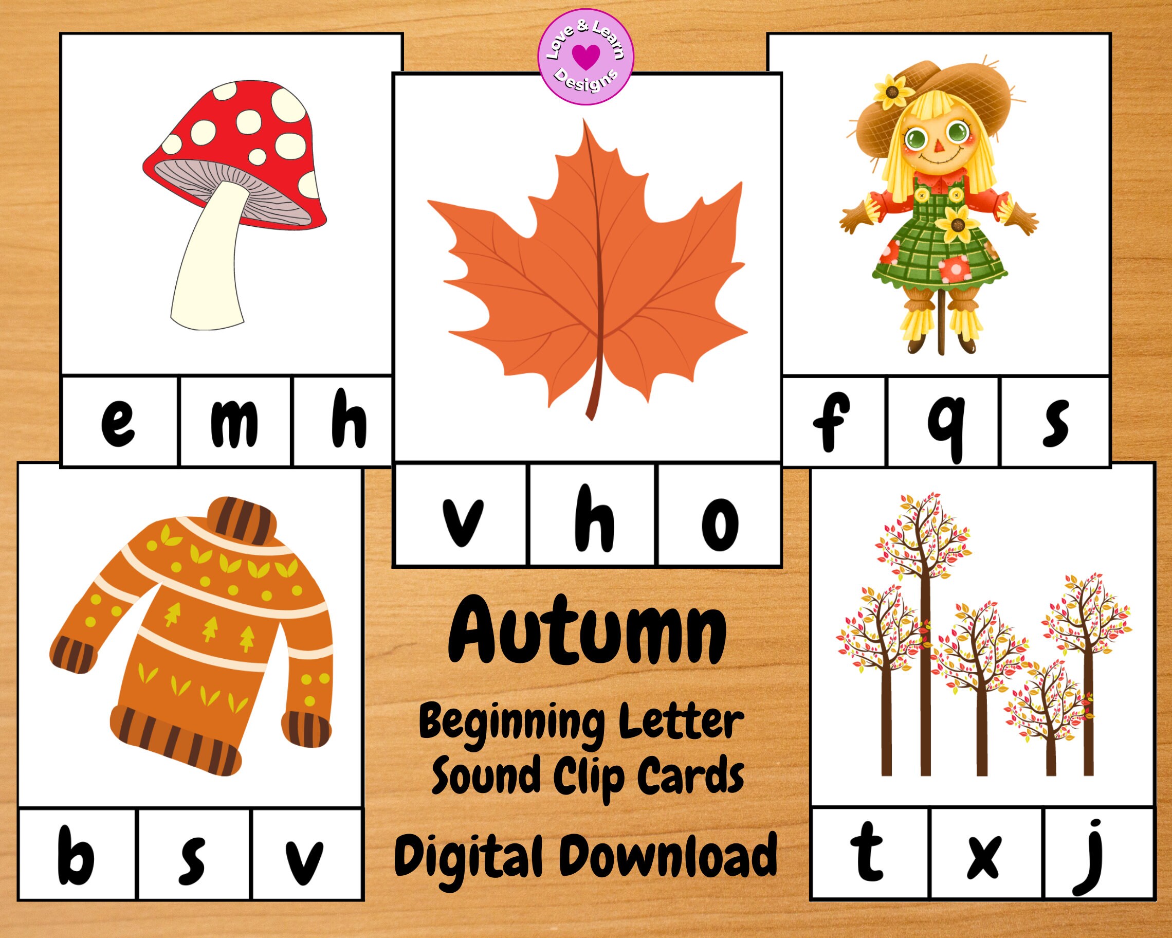 Autumn Beginning Letter Sound Clip Cards| Child Inspired Printable ...