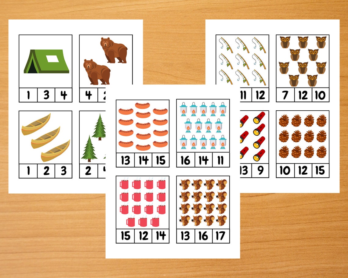 Camping Count and Clip Cards Printable Digital Download Montessori ...