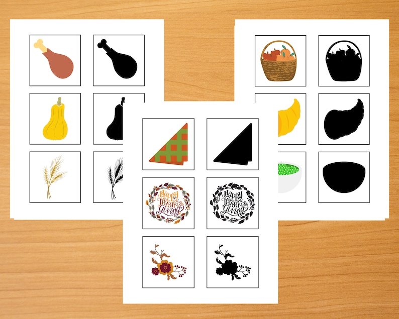 Thanksgiving Shadow Matching Cards| Child Inspired Printables| Digital ...