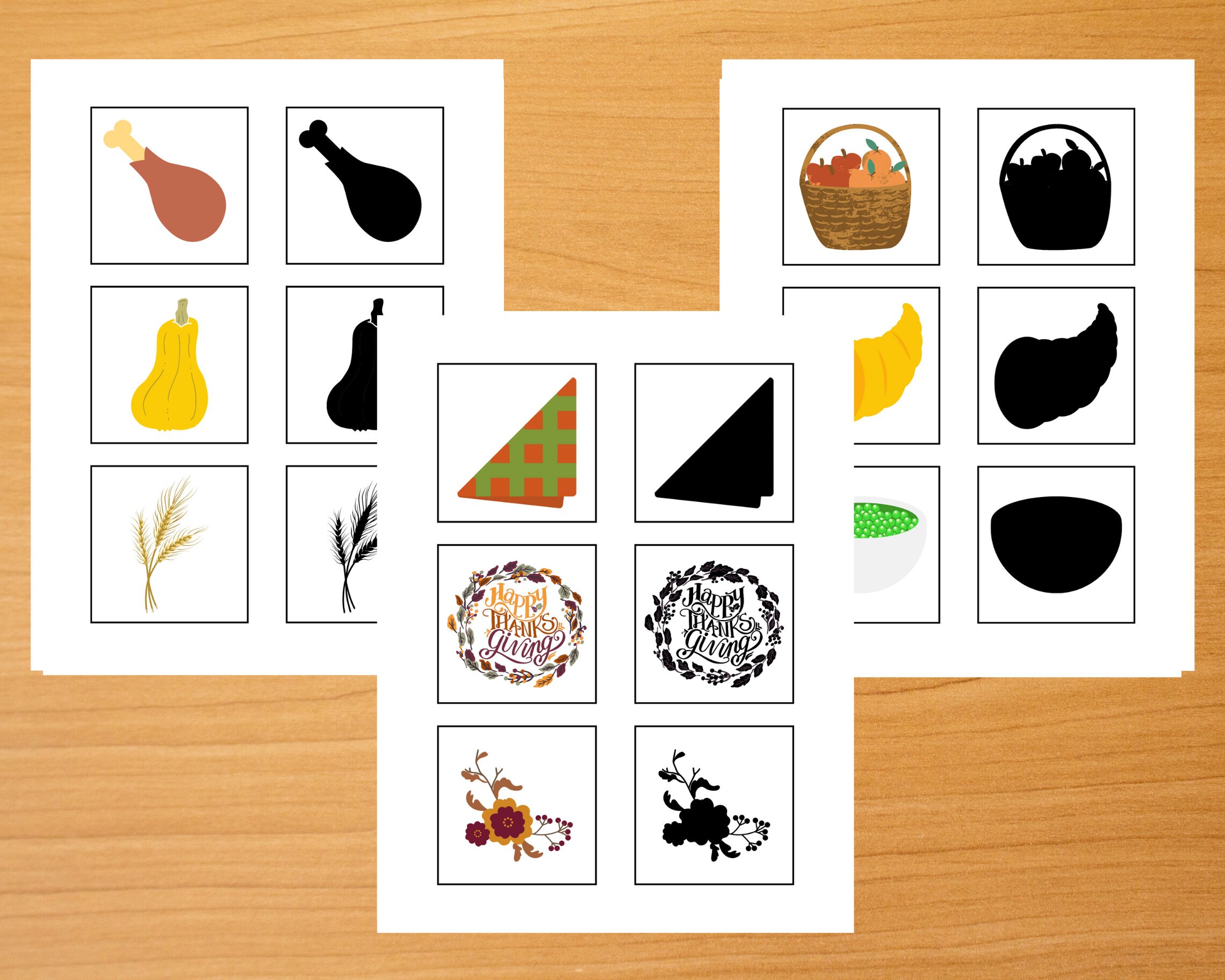 Thanksgiving Shadow Matching Cards| Child Inspired Printables| Digital ...