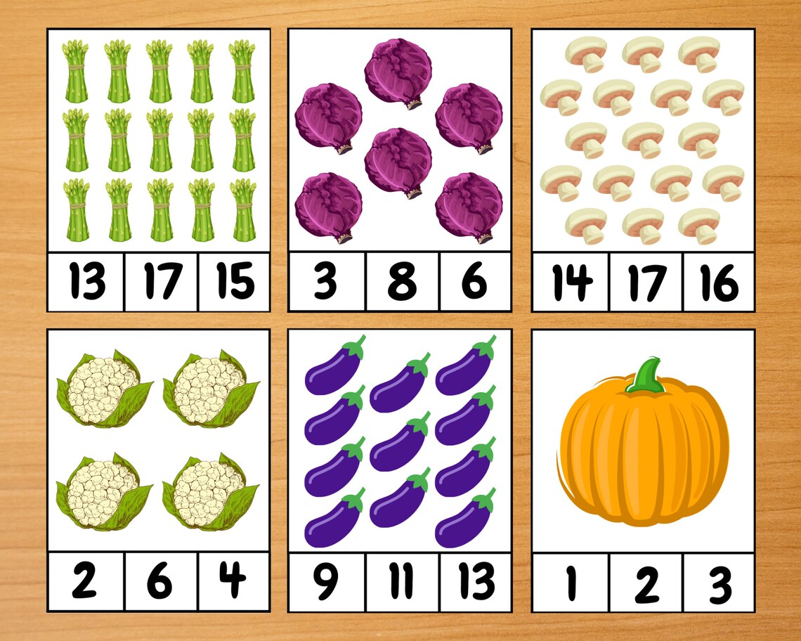Vegetables Count and Clip Cards Printable Digital Download Montessori ...