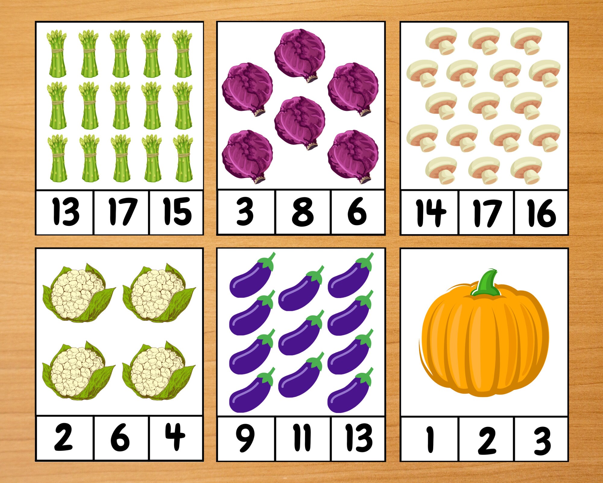 Vegetables Count and Clip Cards Printable Digital Download Montessori ...