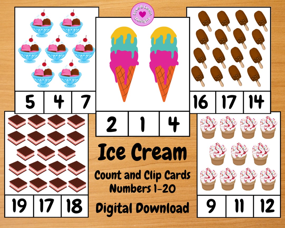 Ice Cream Count and Clip Cards| Printable Digital Download| Montessori ...